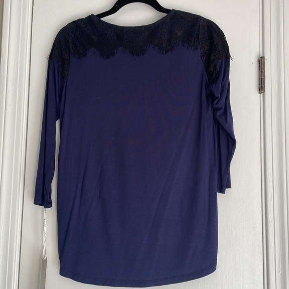 Kenar | Tops | Nwt Kenar Smoky Blue Knit Top With Black Lace Small ...